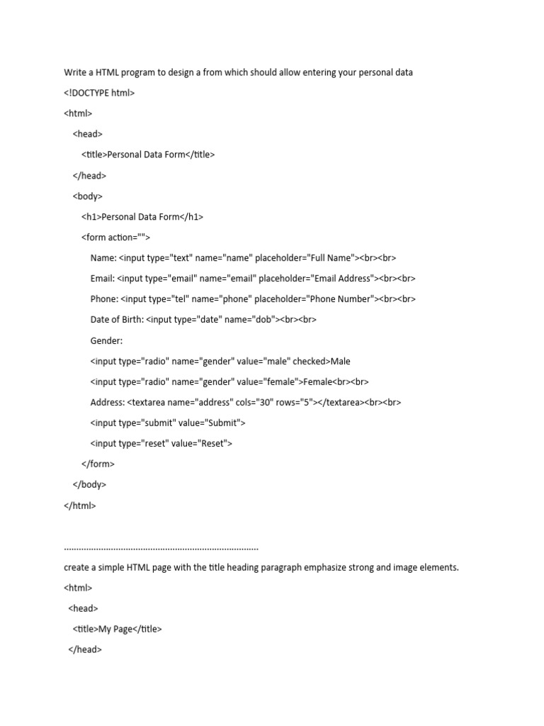 WebDesign HTML CSS JS Practical Programs | PDF | Html Element | Html
