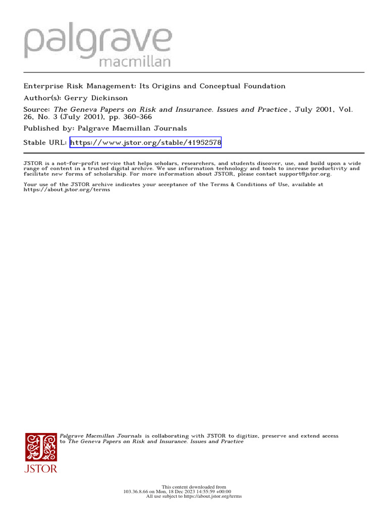 Dickinson EnterpriseRiskManagement 2001 | PDF | Risk | Financial Risk