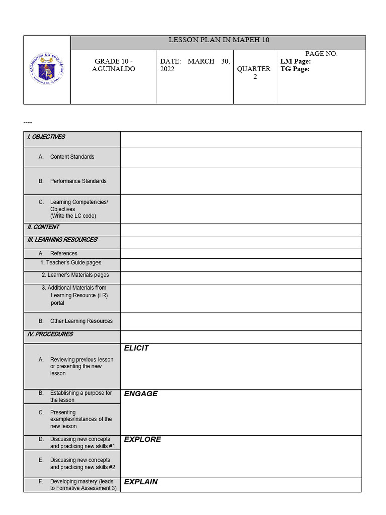 7e LP in MAPEH | PDF | Lesson Plan | Learning