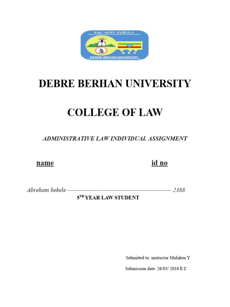Debre Berhan University College of Law: Name Id No | PDF | Politics ...