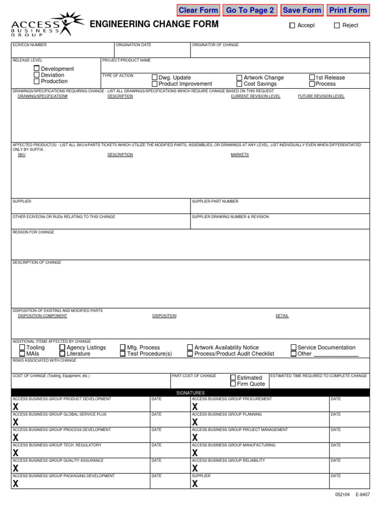 SPECS Engineering Change Form E6407 | PDF | Specification (Technical ...