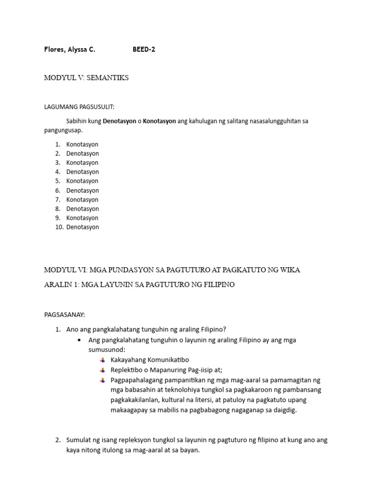 Filipino Module 5-7 (Activity) FLORES, ALYSSA C. | PDF
