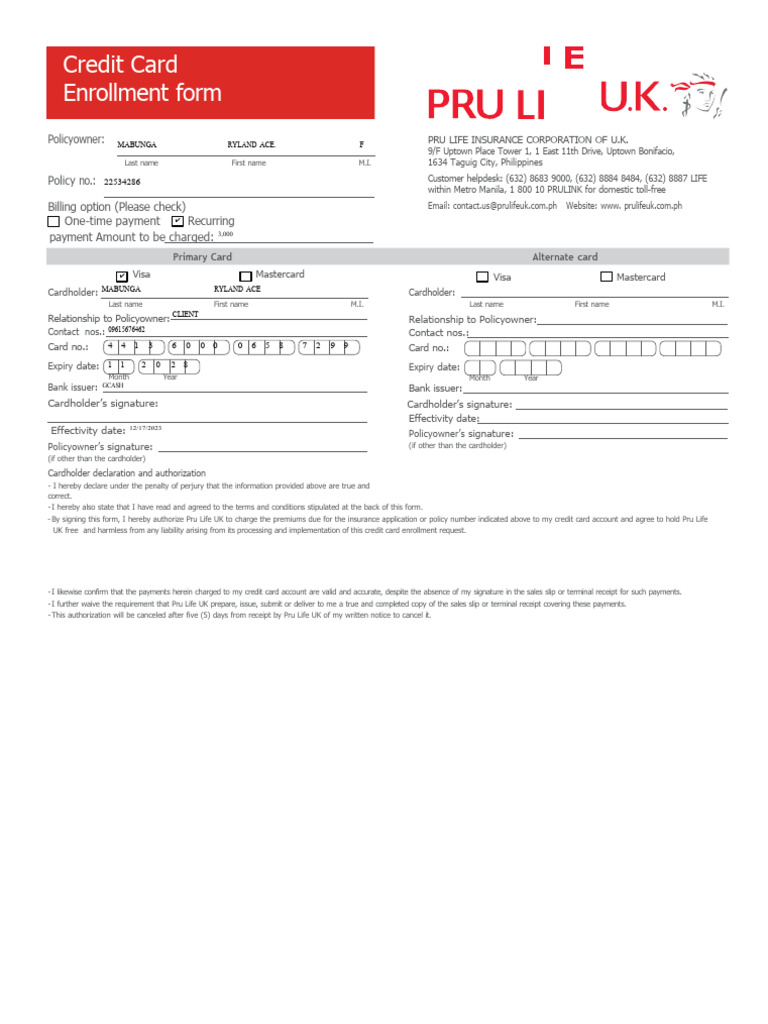 01 Credit Card Enrollment Form 2022 FILLABLE v2 | PDF | Credit Card ...