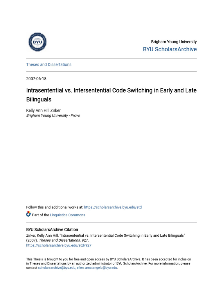 Intrasentential vs. Intersentential | PDF | Multilingualism | Second ...