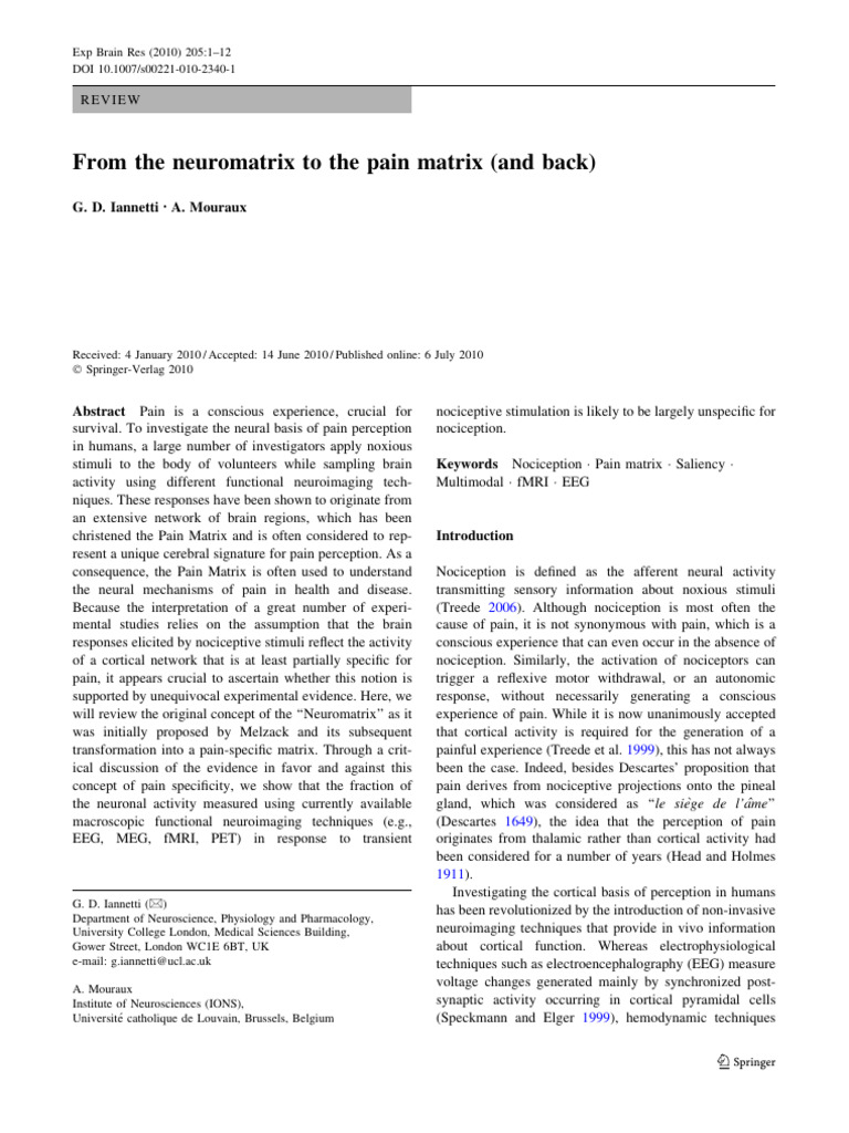 From The Neuromatrix To The Pain Matrix 0 | PDF | Event Related ...