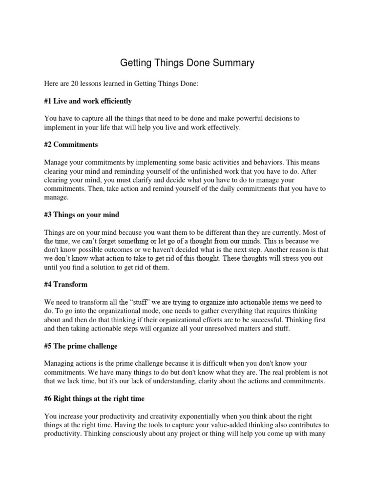 Getting Things Done Summary | Download Free PDF | Time Management ...