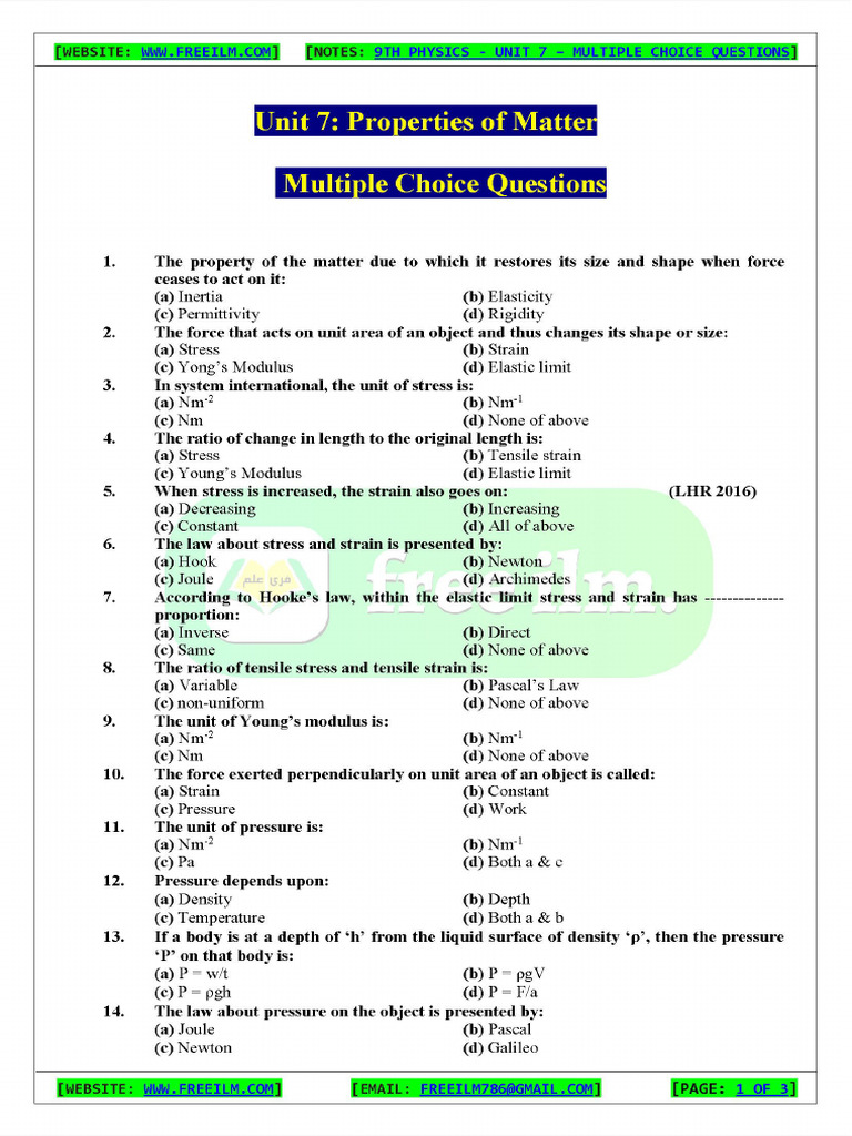 9th Phy Ch 7 | PDF
