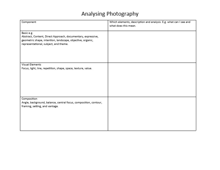 Photography Analysis Table | PDF