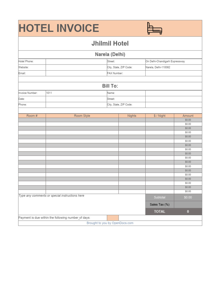Hotel Invoice Template | PDF | Payments | Taxes
