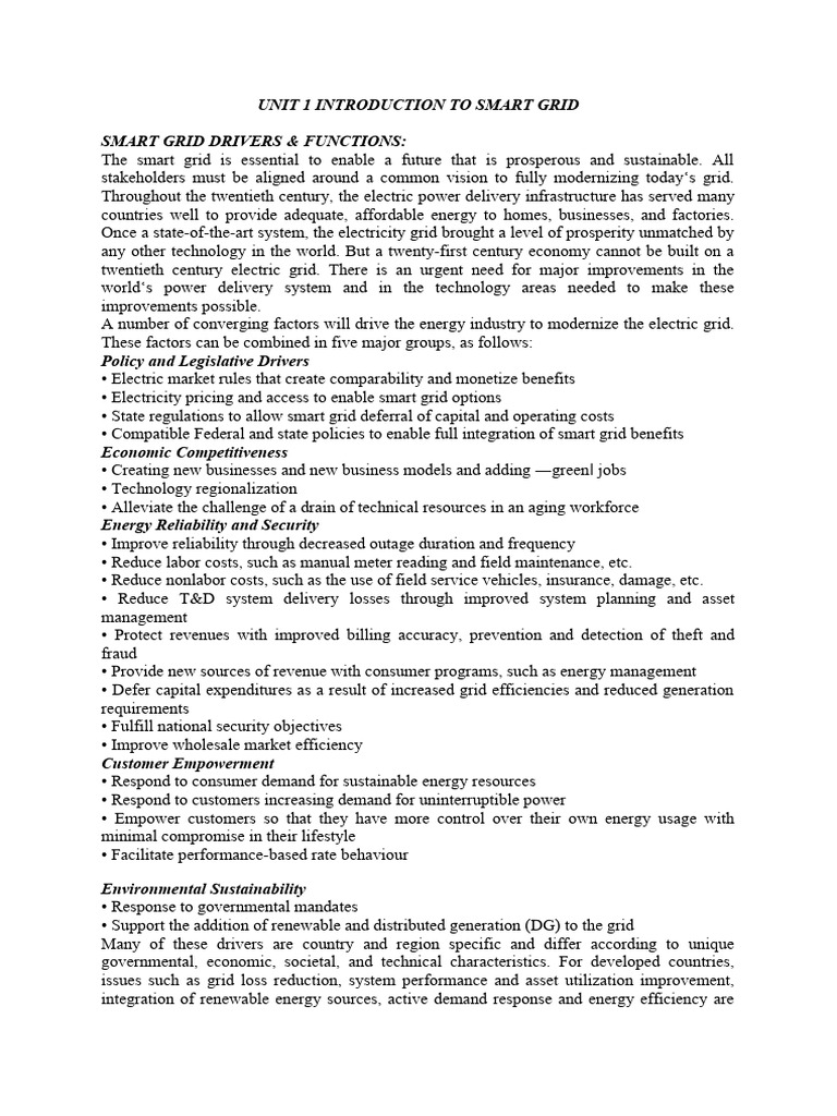 Unit-1 Smart Grid Introduction | PDF