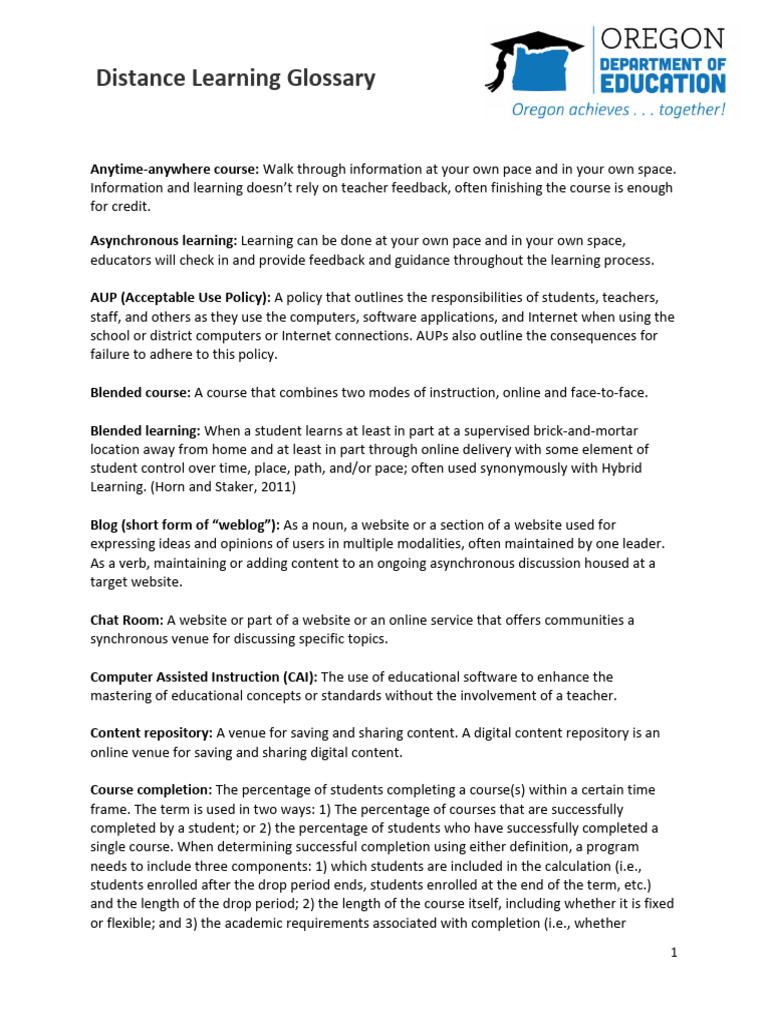 Distance Learning Glossary | PDF