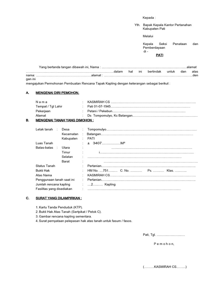 Form Tapak Kapling Baru Bpn. KASMIRAH | PDF