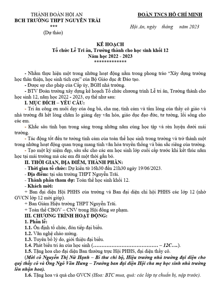 Kh Lễ Tri Ân Và Trưởng Thành 2223 | PDF