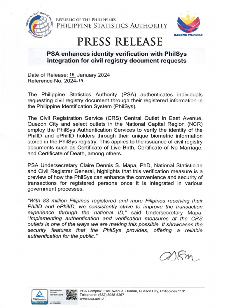 Press Release PSA Enhances Identity Verification With PhilSys ...