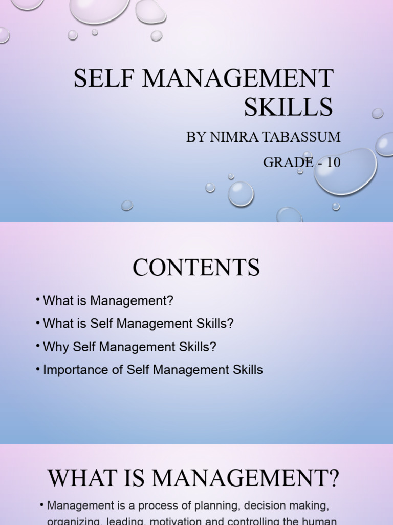 Self Management Skills | PDF | Self-Management | Self Control