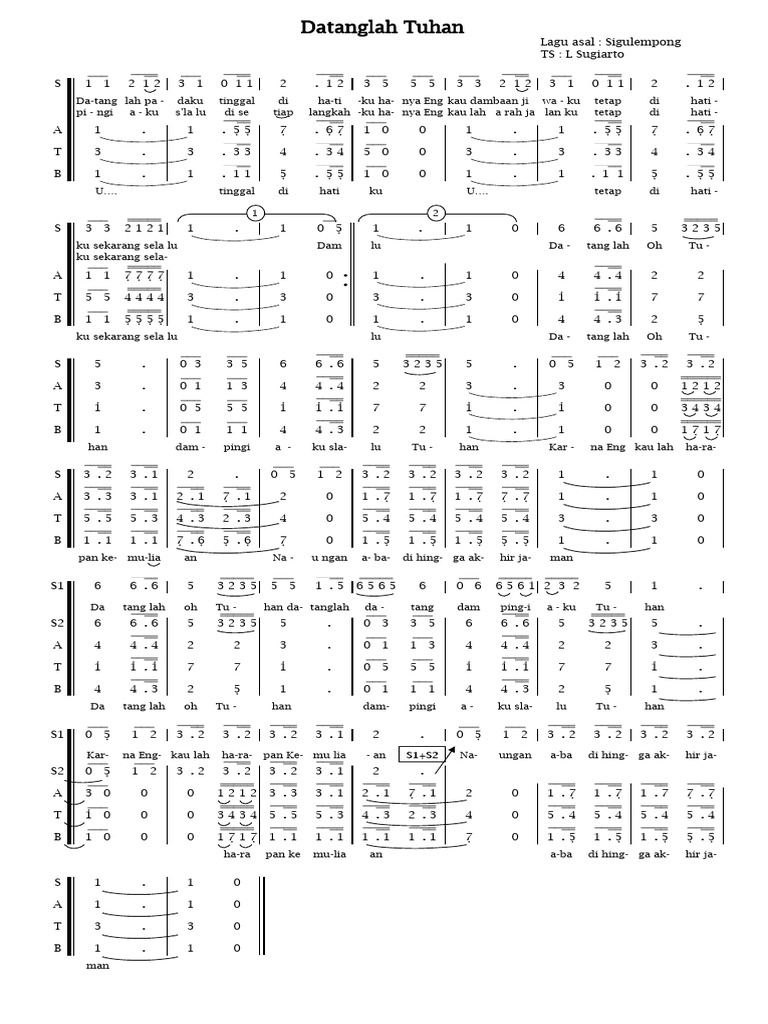 Partitur Datanglah Tuhan | PDF | Teaching Methods & Materials