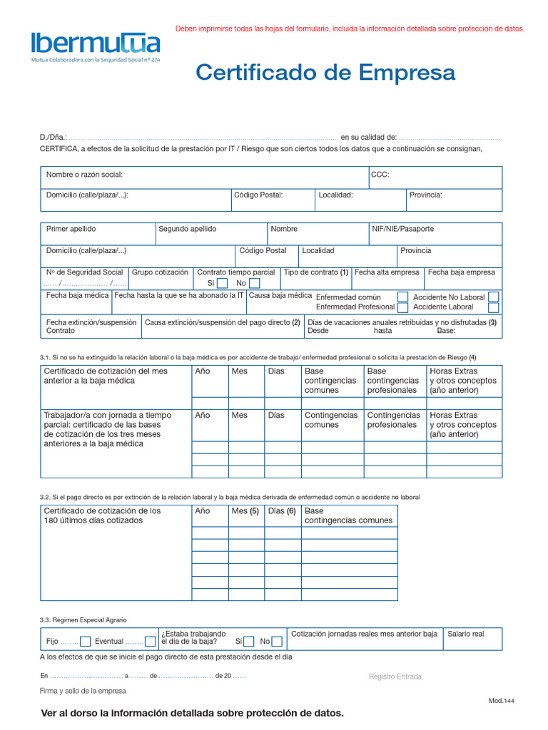 Certificado de Empresa Pago Directo IberMutuaMur | PDF | Economias