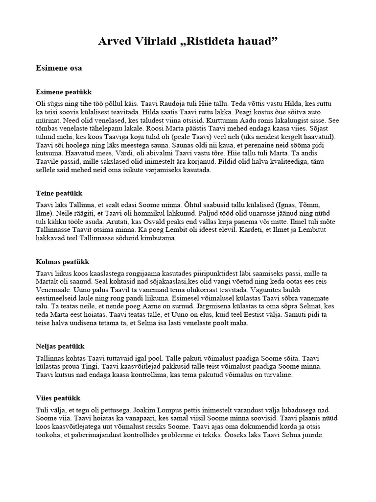 Arved Viirlaid and Ristideta Hauad and Kokkuvote Peatukkide Kaupa | PDF
