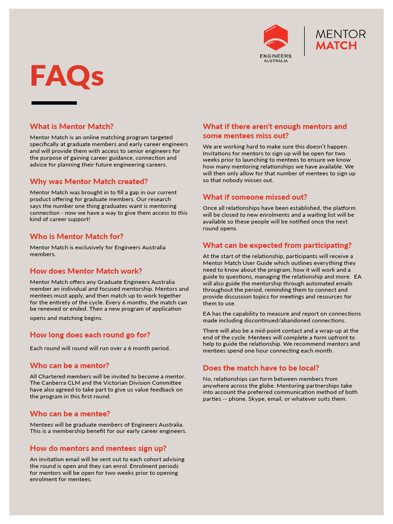 Mentor Match FAQs - June 2020 | PDF | Mentorship | Communication
