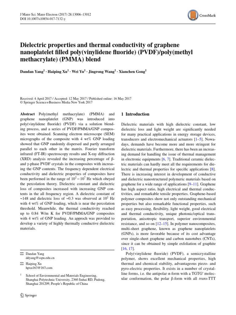 Dielectric properties and thermal conductivity of graphene nanoplatelet ...