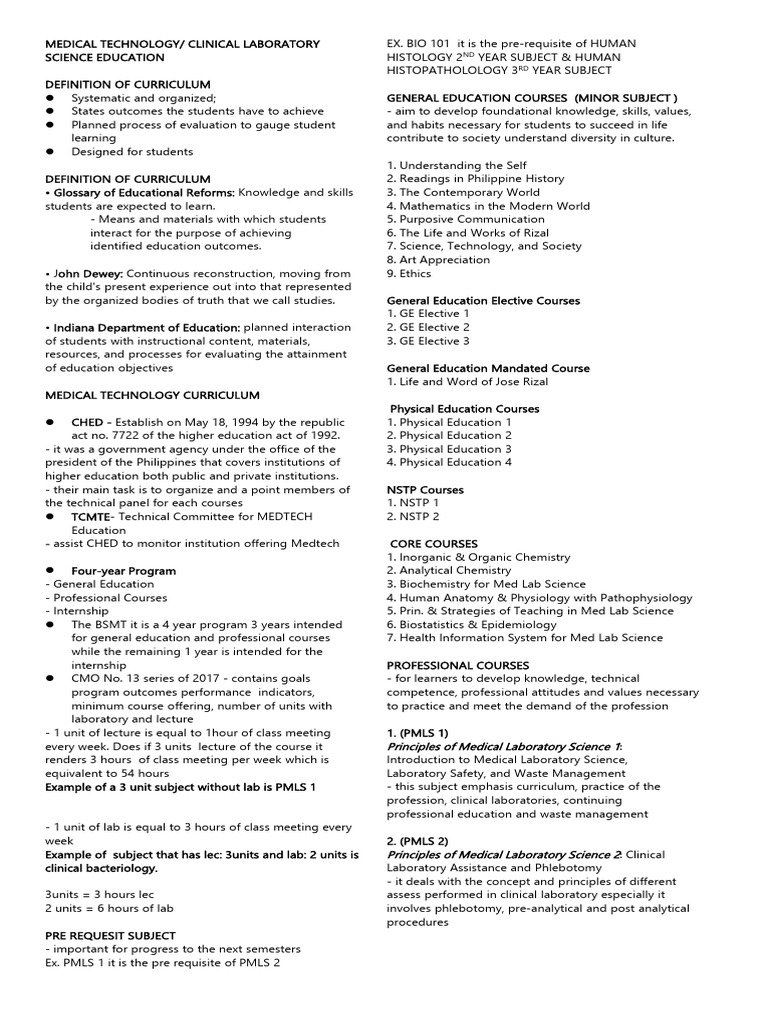 Medical Technology Curriculum Overview | PDF | Histopathology | Medical ...