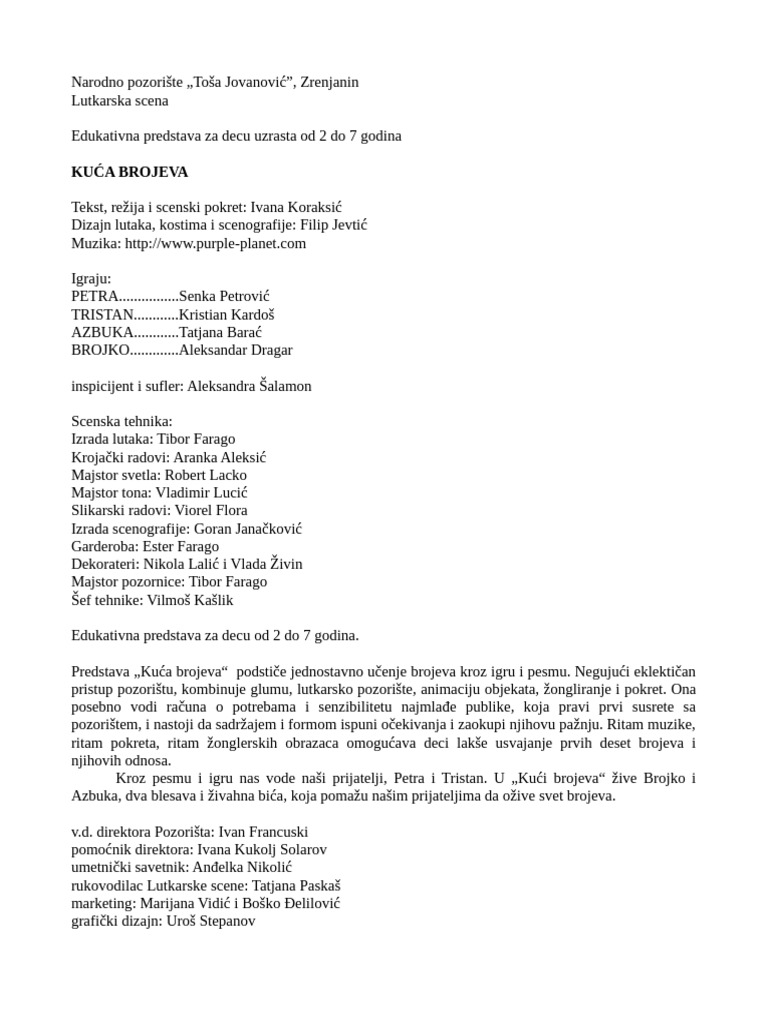 Kuca Brojeva, Za Program | PDF