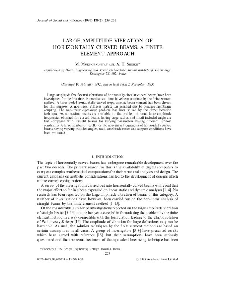Large Amplitude Vibration of Horizontall | PDF | Finite Element Method | Oscillation