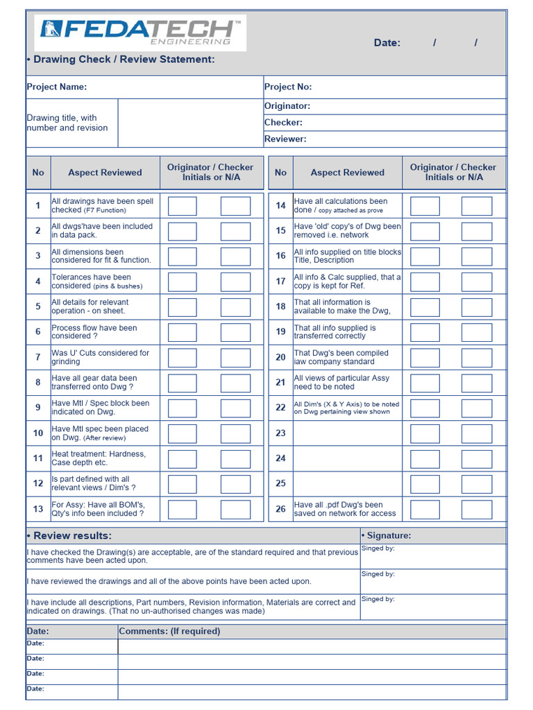 Fedatech Engineering Drawing Review Checklist | PDF | Computing