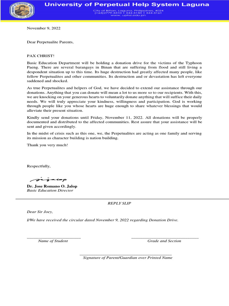 Bed - Donation-Letter-To-Parents | PDF