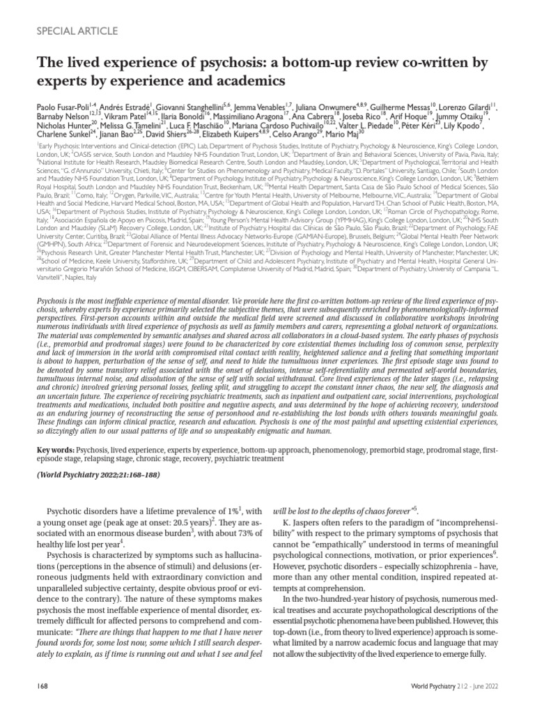 World Psychiatry - 2022 - Fusar Poli - The Lived Experience of ...