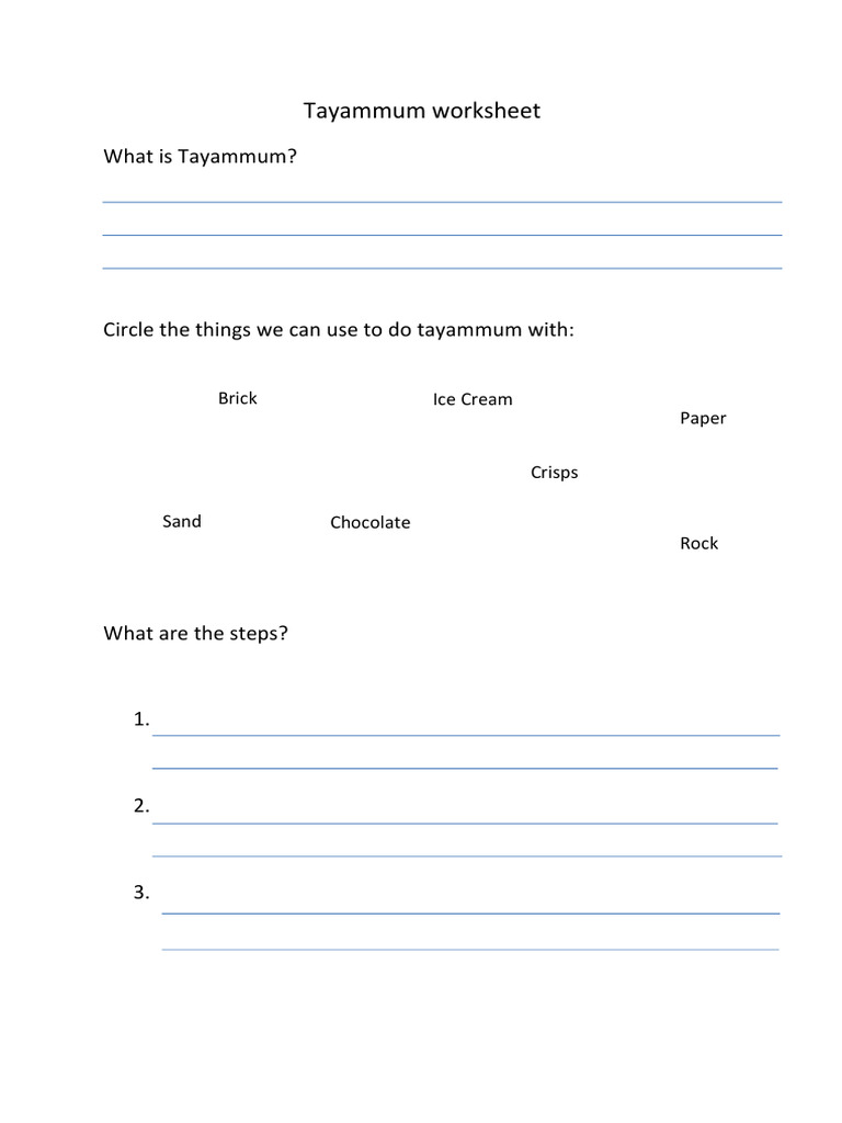 Tayammum Worksheet and Steps | PDF