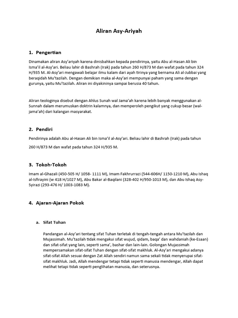 Aliran Asy-Ariyah | PDF | Filsafat