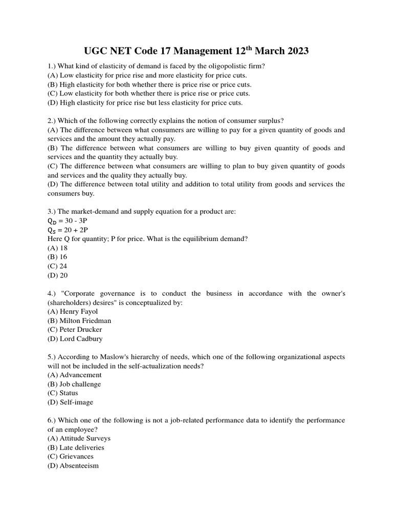 UGC NET Code 17 Management 12th March 2023 Question Paper | PDF ...