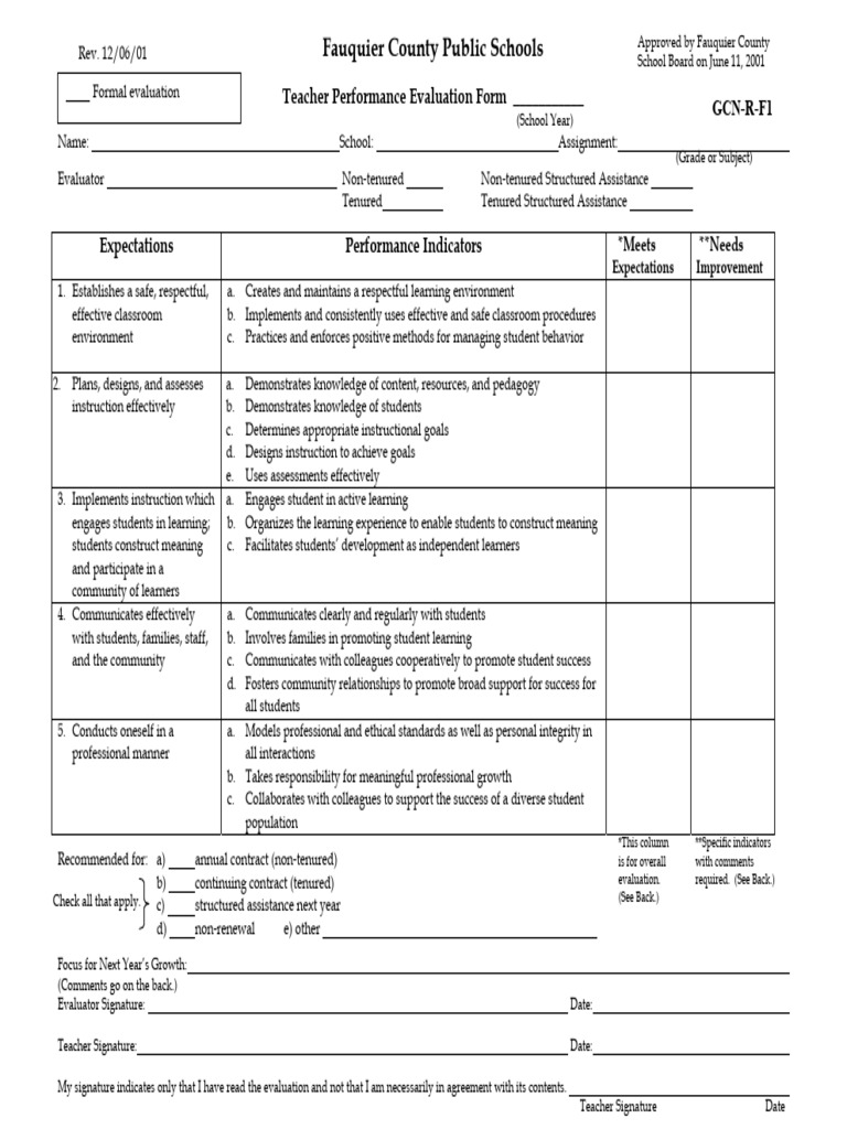 Teacher Performance Evaluation Form | PDF | Learning | Teachers