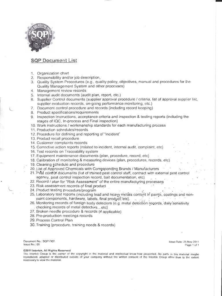 SQP Audit Check List | PDF