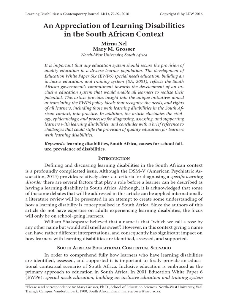 An Appreciation of Learning Difficulties in The South African Context ...