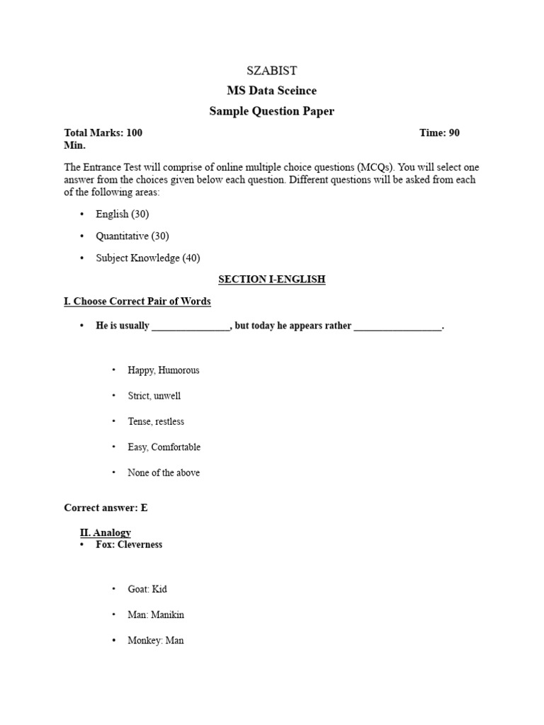 MS Data Science-Sample Paper | PDF