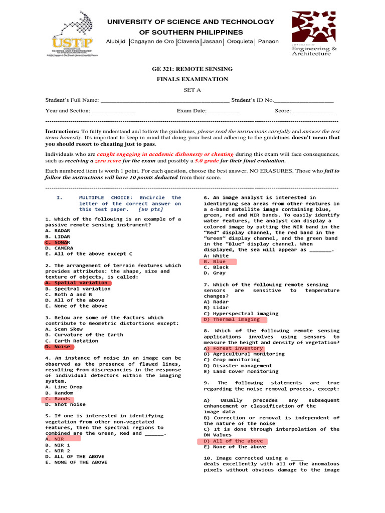Ge 321 - Exam - Finals Set A | Download Free PDF | Infrared | Thermography