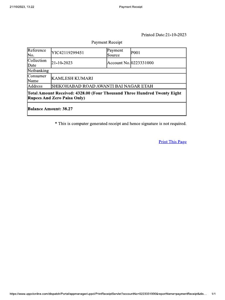 Payment Recipt October | PDF