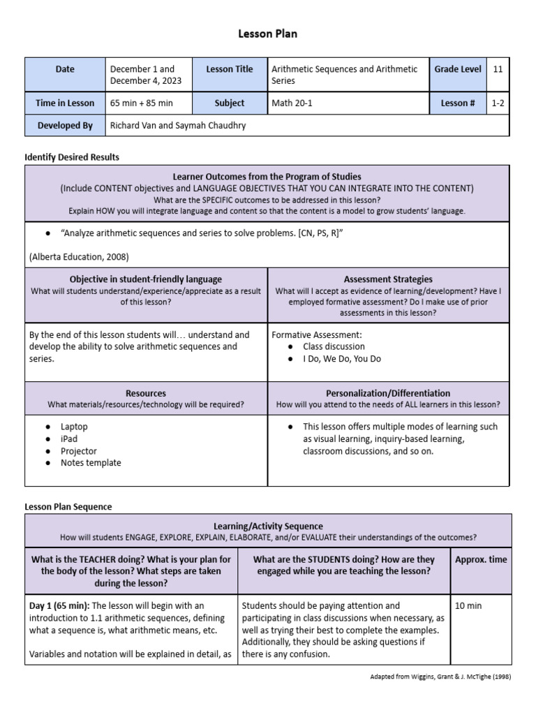Arithmetic Sequences and Series | PDF | Lesson Plan | Learning Arithmetic Sequences and Series | PDF | Lesson Plan | Learning