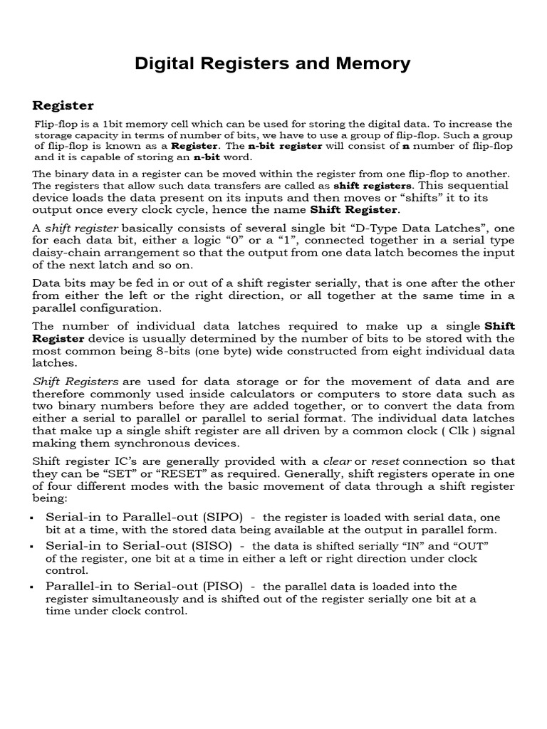Digital Registers And Memory Download Free Pdf Random Access Memory Computer Data Storage