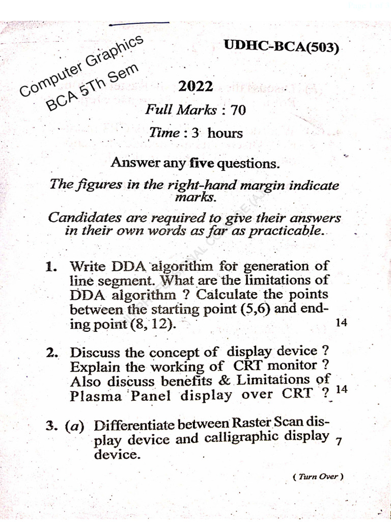 KU Question Bank 202 Graphics Design | PDF | 2 D Computer Graphics ...