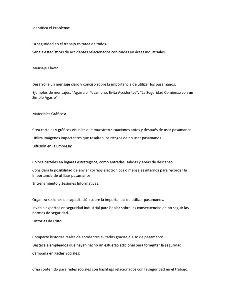 Seguridad Laboral: Uso de Pasamanos | PDF