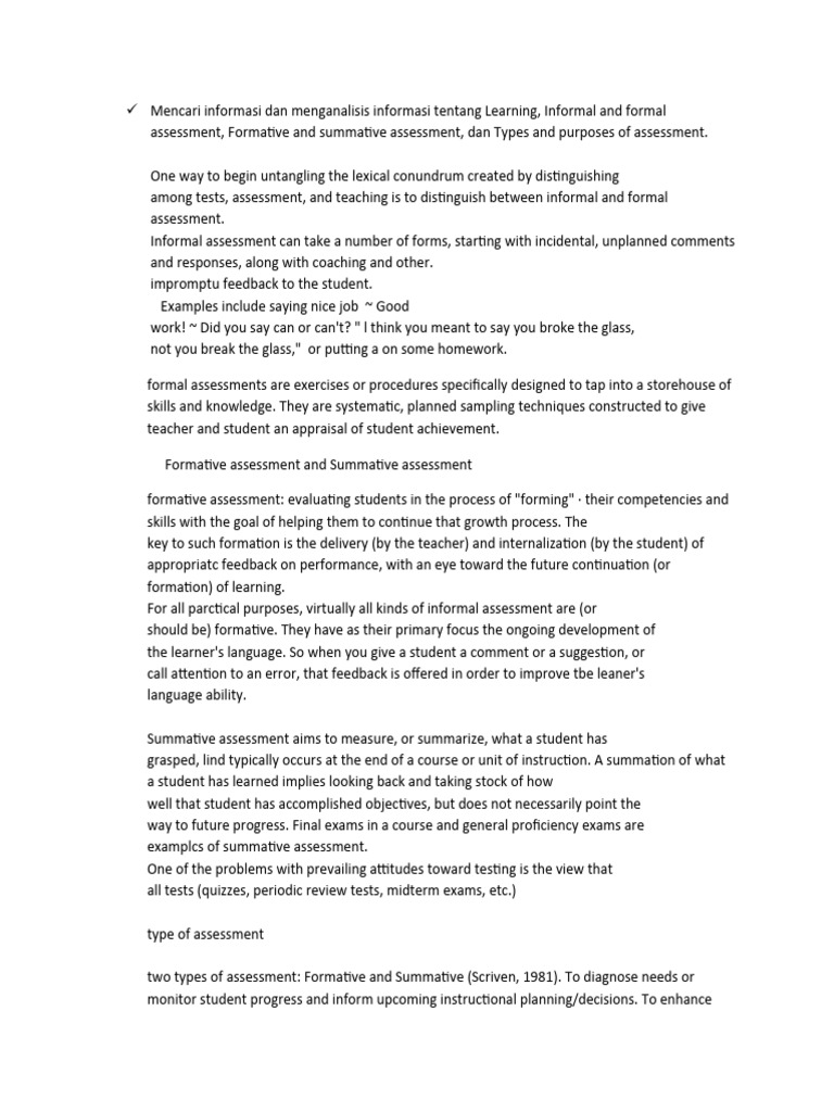 Informal and Formal Assessment | PDF | Educational Assessment ...