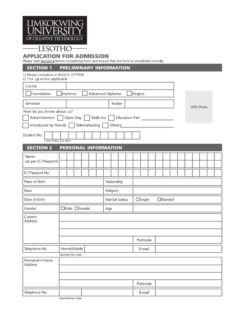 Limkokwing Lesotho Form | PDF