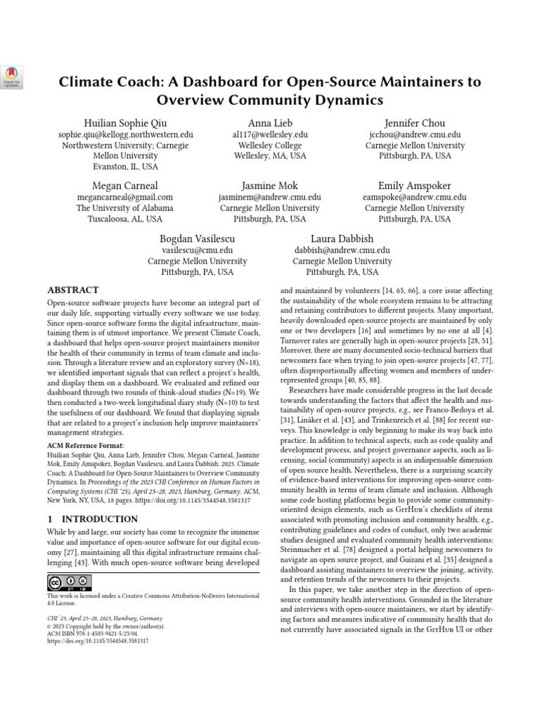 A Dashboard For Open-Source Maintainers | PDF | Open Source | Usability