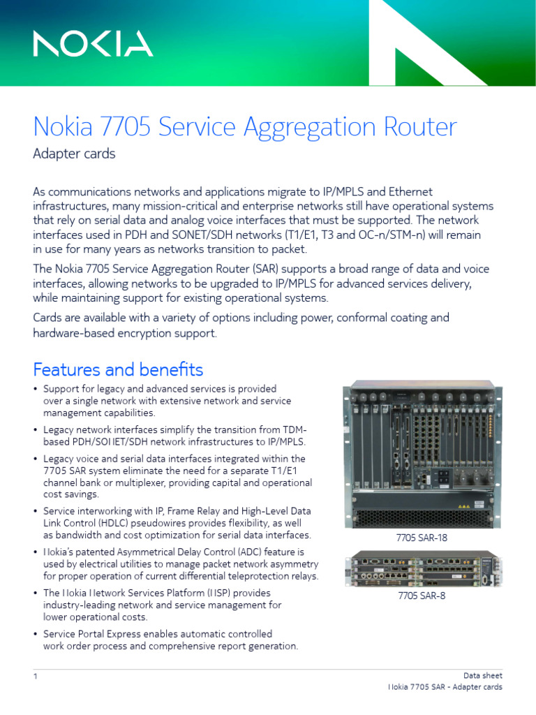 Nokia 7705 SAR-8 Adapter Card Overview | PDF | Computer Network ...
