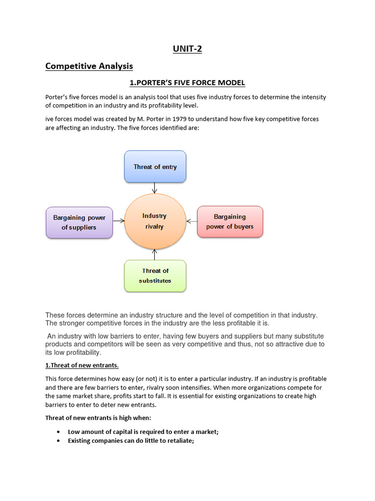 Unit-2 Porter Five Force Model, SWOT Analysis | PDF | Profit (Economics ...