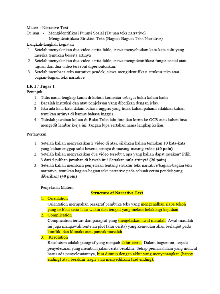 LKPD Identifikasi Language Feature Dan Generic Structure of Narrative Text | PDF