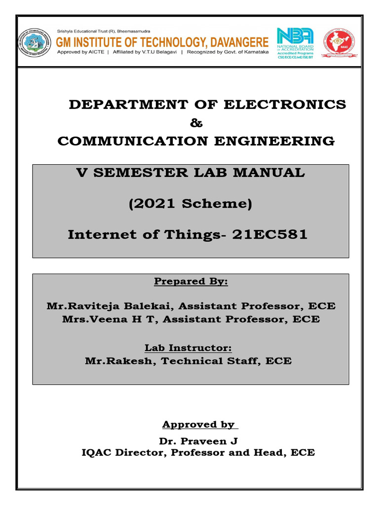 Iot Lab Manual (21ec581) - Vtu | PDF